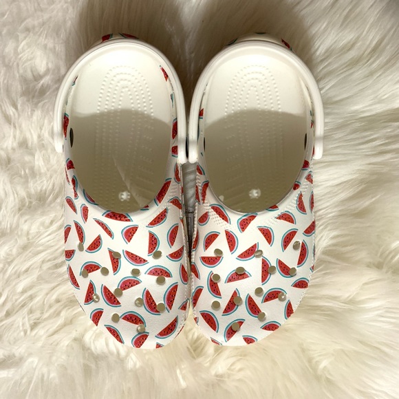 CROCS | Shoes | Crocs Watermelon Classic Clogs Summer White Shoes ...